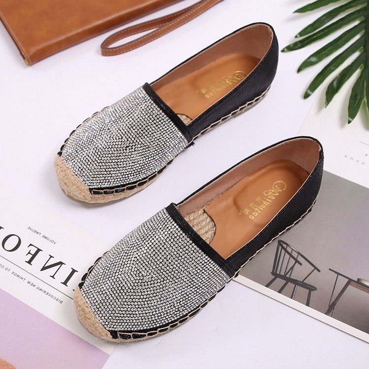 Sapatilhas Femininas De Salto Com Strass Em Bloco Redondo ...